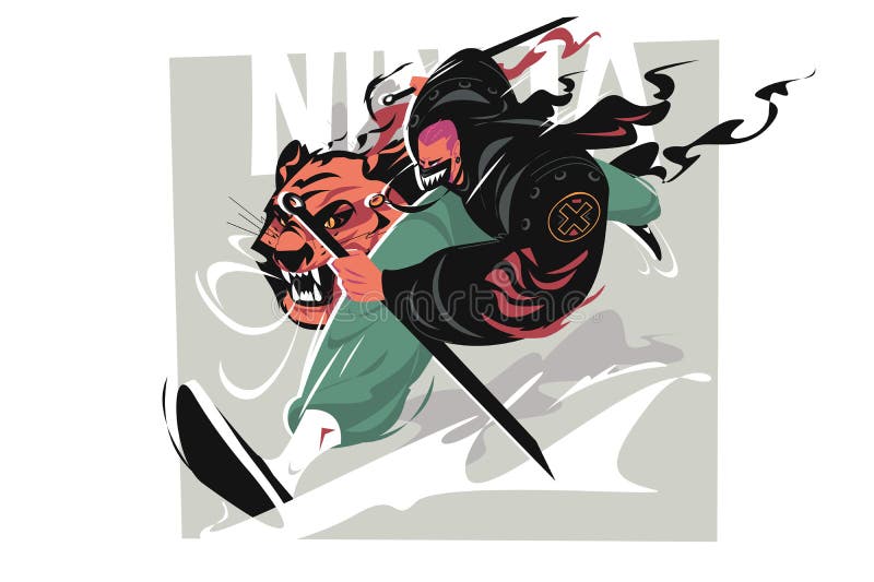 Samurai flying into battle stock vector. Illustration of sword - 262057436