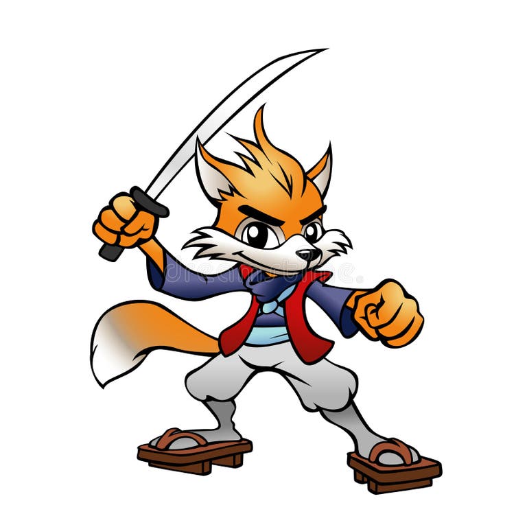 Samurai Fox Mascot stock vector. Illustration of cartoon - 65532703