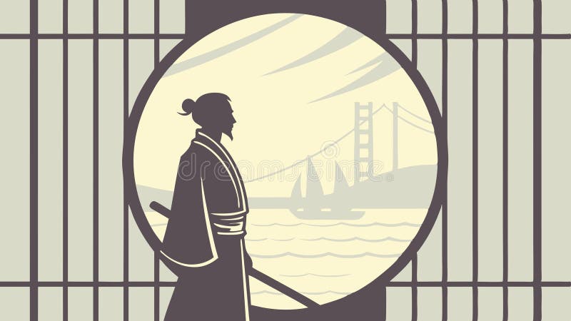 Samurai Gazing at a Scenic Bridge View, Vector Design Generative AI ...