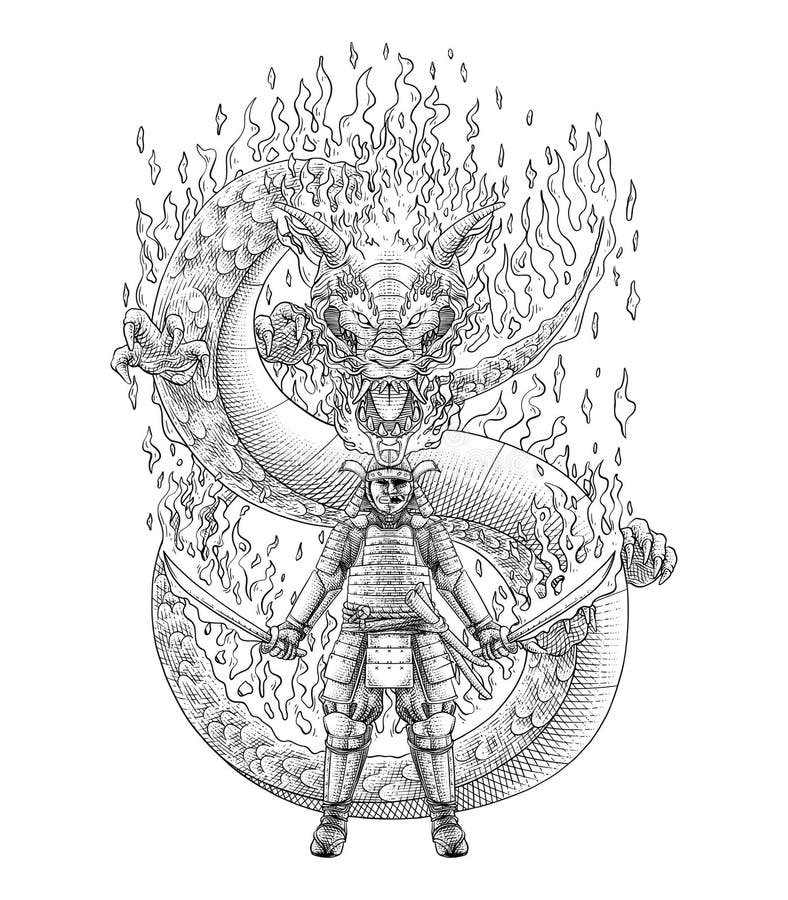Samurai Hand Drawn Illustration Stock Vector - Illustration of oriental ...
