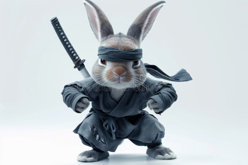 A Samurai Hare on an Isolated White Background. 3d Illustration Stock ...
