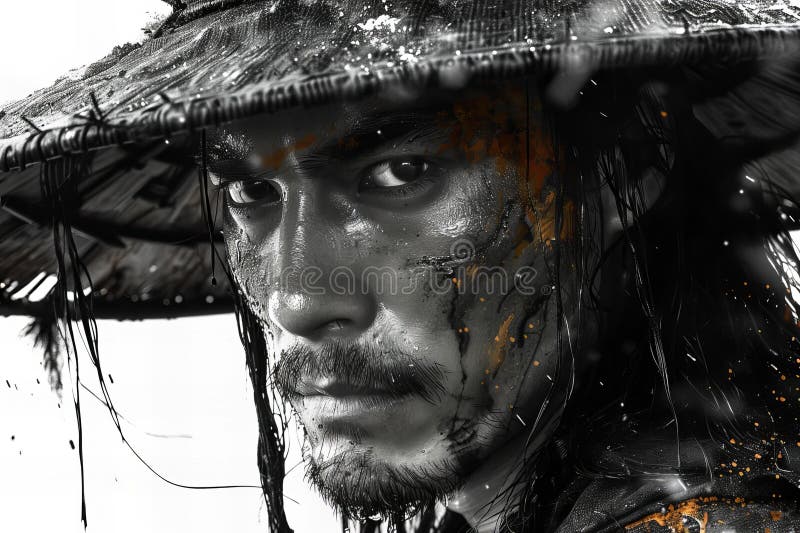 Samurai with Hat, Black and White Anime Style , High Quality, High ...