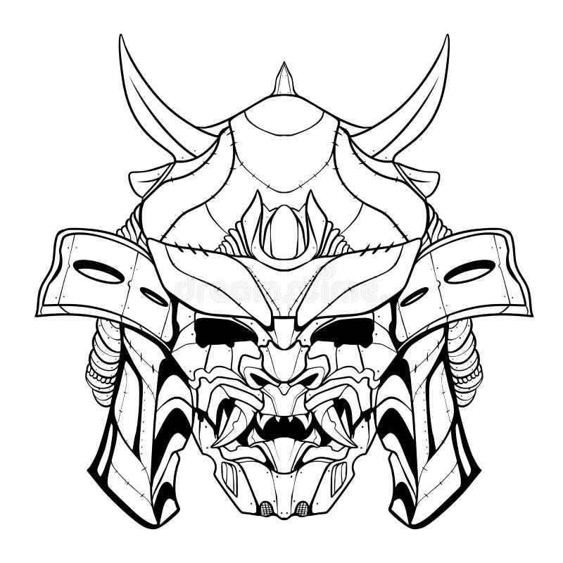 Samurai Head Illustration Digital Drawing Design Art Line Stock Vector ...