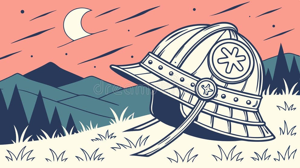Samurai Helmet with Mountain Backdrop Under a Crescent Moon, Vector ...