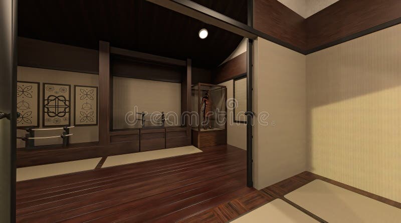 Samurai House Exterior and Interior 3d Illustration Stock Illustration ...