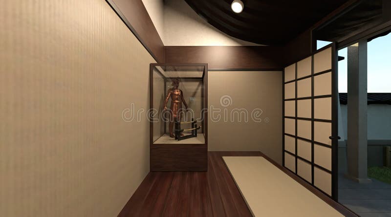 Samurai House Exterior and Interior 3d Illustration Stock Illustration ...
