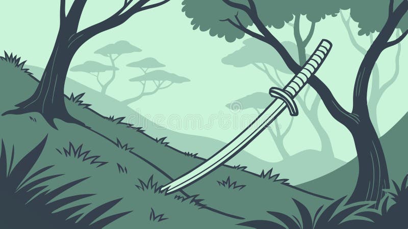 Samurai Katana in a Lush Green Forest Landscape, Vector Design ...
