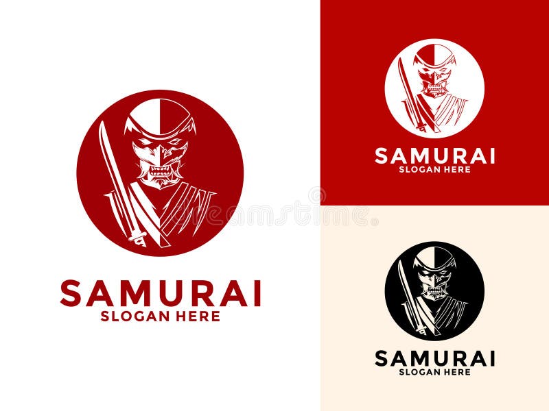 Samurai with Katana and Oni Mask Logo Vector, Japanese Warrior Samurai ...