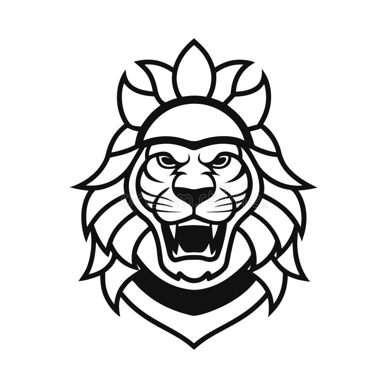 Samurai Lion Head Vector Line Art Illustration Stock Illustration - Illustration of ...