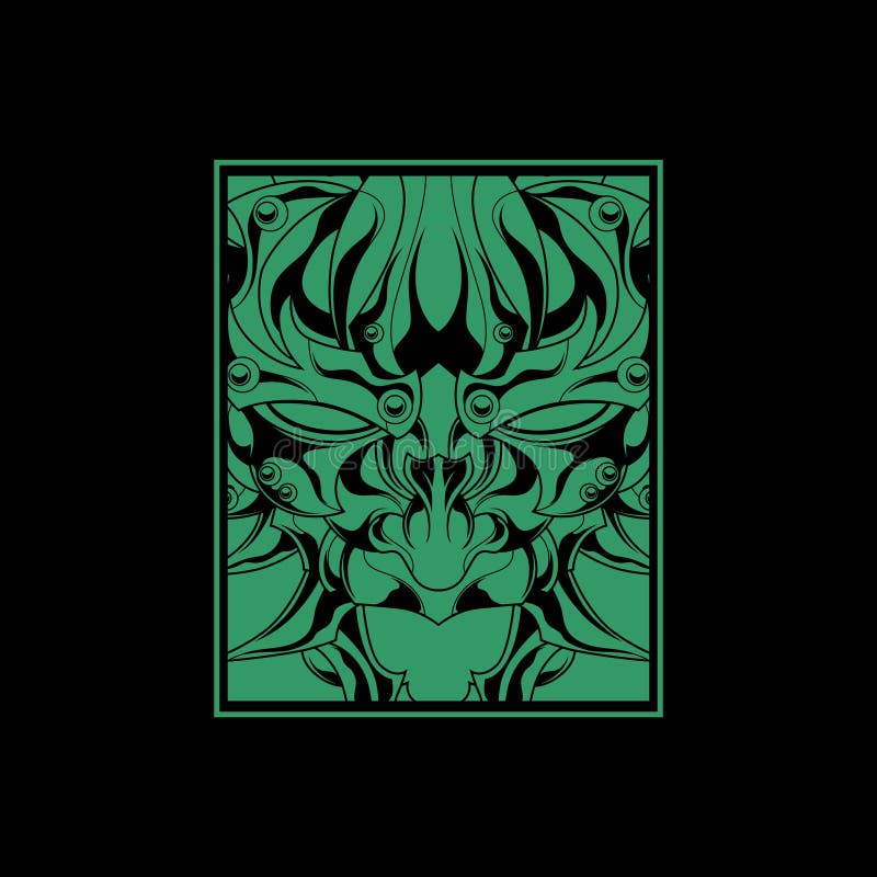 Green Demon Mask in Square Shape Stock Vector - Illustration of cartoon ...