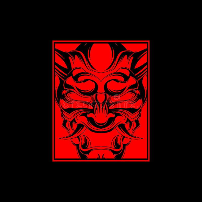 Red Demon Mask in Square Shape Stock Vector - Illustration of text ...
