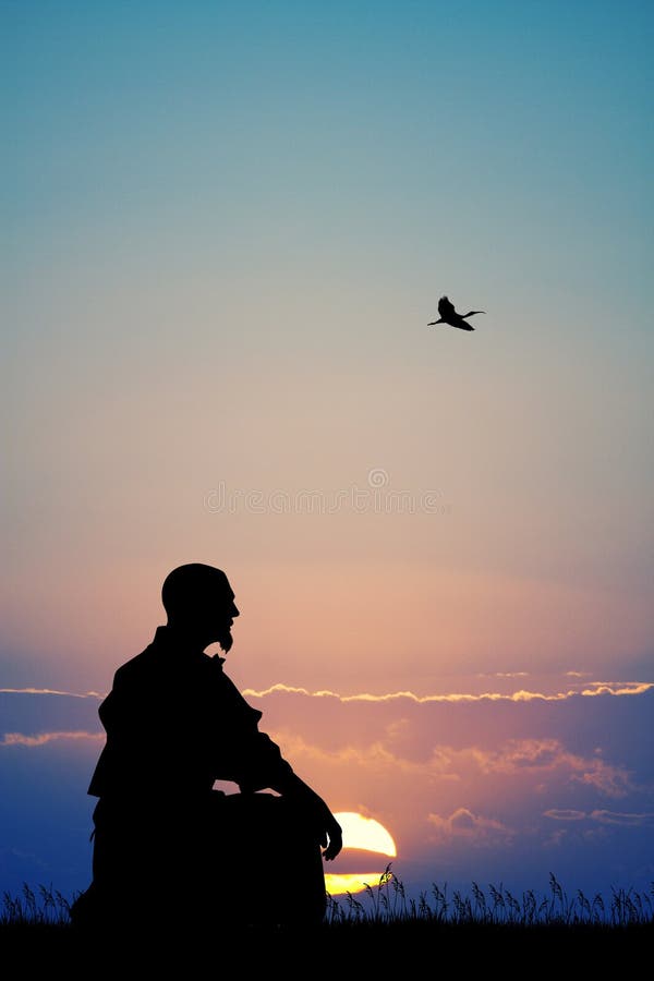 Samurai Man Sitting at Sunset Stock Illustration - Illustration of ...