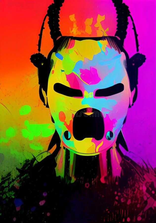 Samurai Mask with Bright Colors. Stock Illustration - Illustration of ...