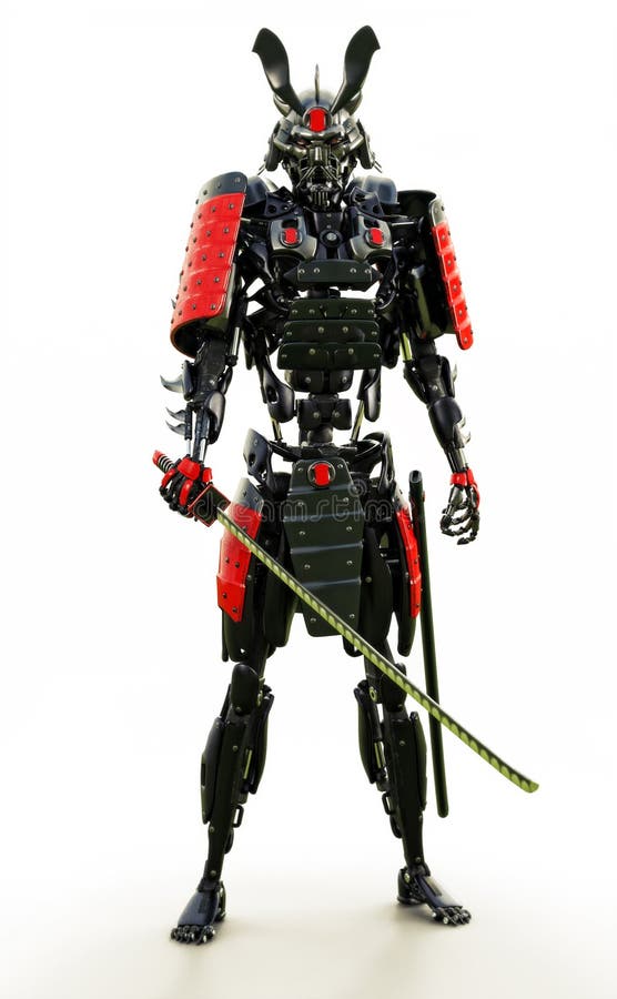 Samurai Mechanized Cyborg Warrior on a White Background. Stock ...
