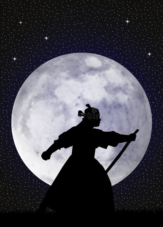 Samurai in the moonlight stock illustration. Illustration of ninja ...