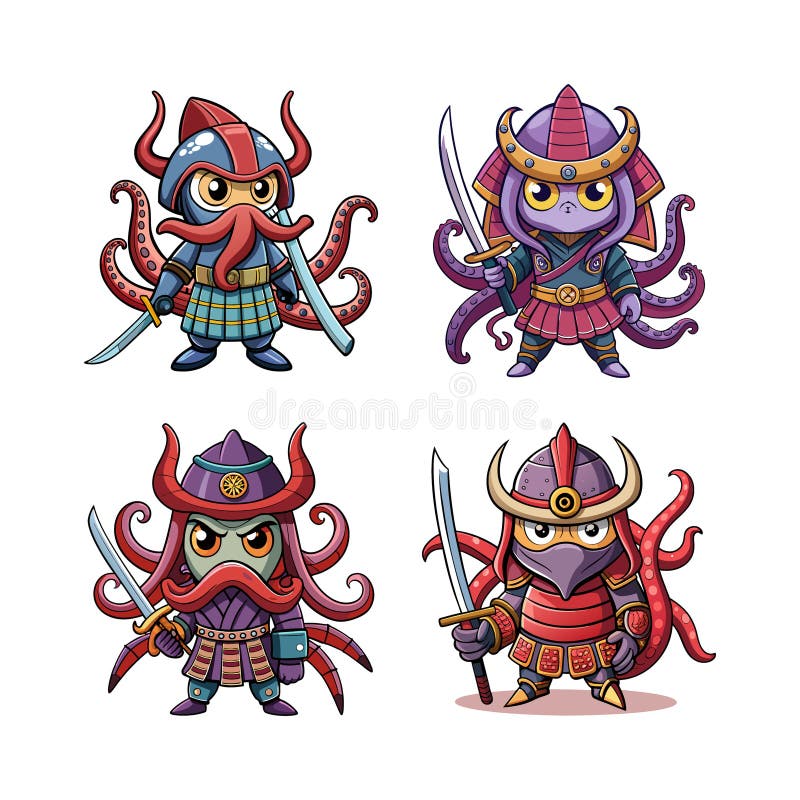 Samurai Octopus: Martial Arts Creature Stock Vector - Illustration of ...