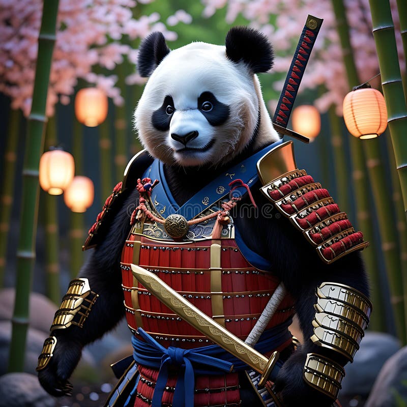 Samurai Panda in Bamboo Forest at Night Stock Illustration ...