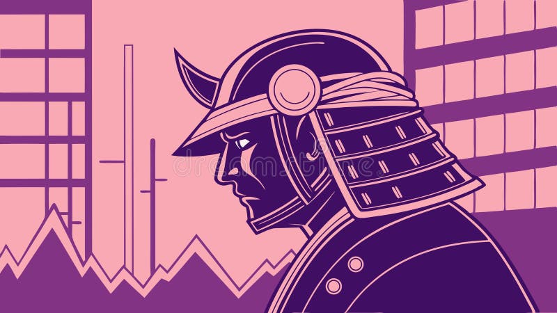 Samurai Profile Against a City Skyline at Dusk, Vector Design ...