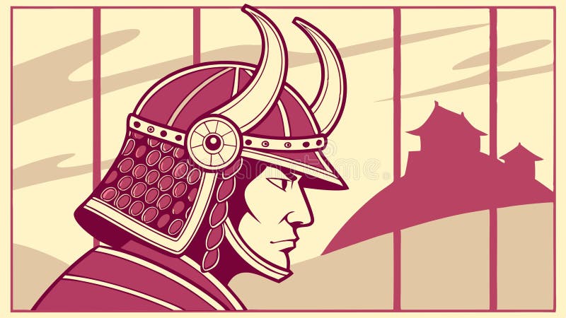 Samurai Profile Framed by Traditional Japanese Interior, Vector Design ...