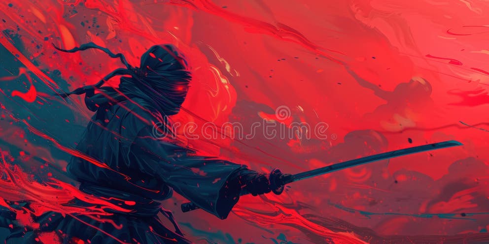 Samurai in Red. Created by Generative Artificial Intelligence Stock ...