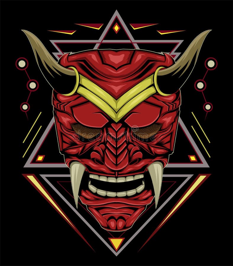 Japanese Mask of Kabuki. Blue Devil Face Illustration.head of Monster ...