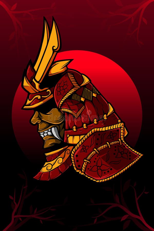 Samurai and Red Moon Vector Illustration Stock Vector - Illustration of ...