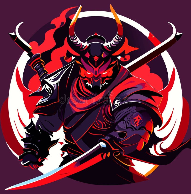 Samurai with Red Sword and Black Skull Illustration Stock Illustration ...