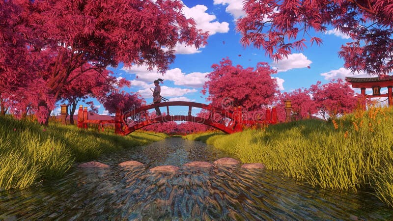 Samurai Landscape at Sunset - Loop Fantasy Background Wallpaper Stock ...