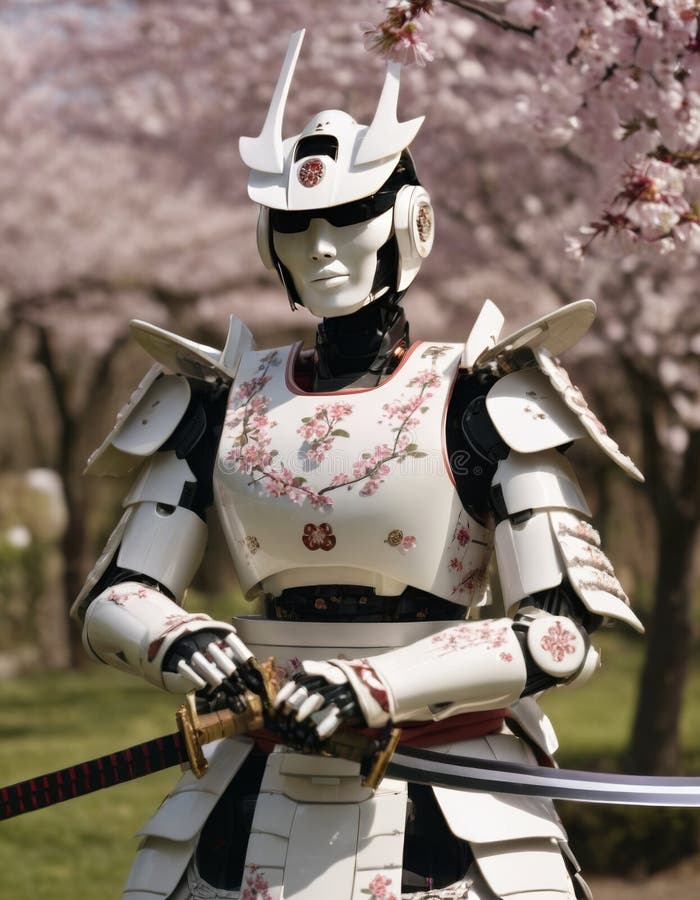 Samurai Robot with Cherry Blossoms Stock Photo - Image of spring ...