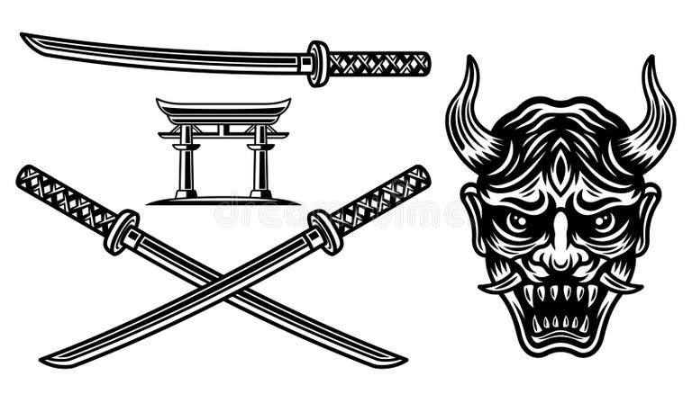 Samurai Set of Vector Objects or Design Elements Isolated on White ...