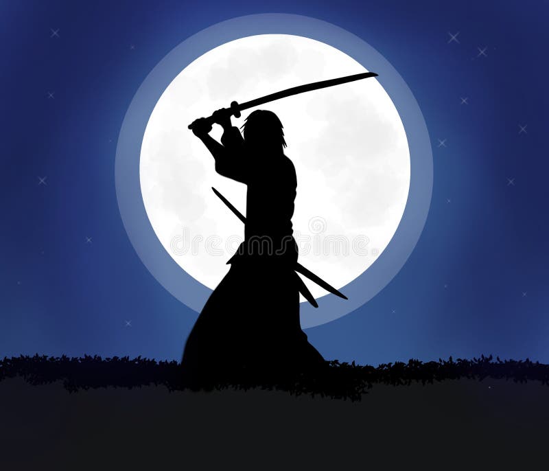 Samurai Silhouette Wallpaper on Full Moon Night Stock Photo - Image of ...