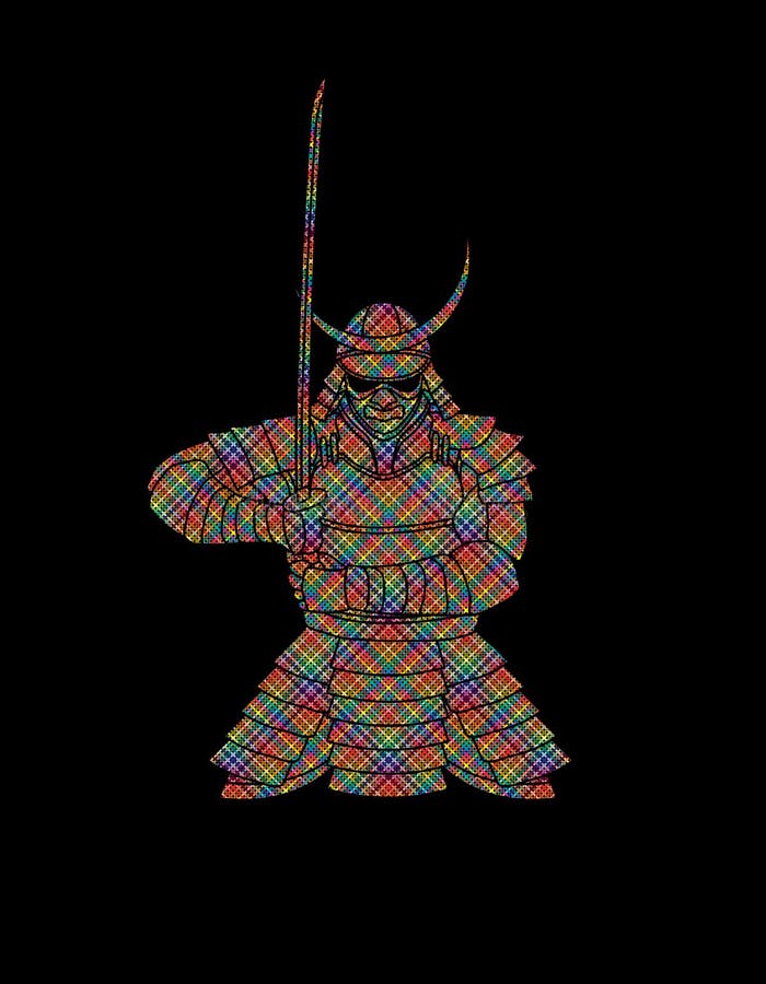 Samurai Standing Front View Ready To Fight Graphic Vector. Stock Vector ...