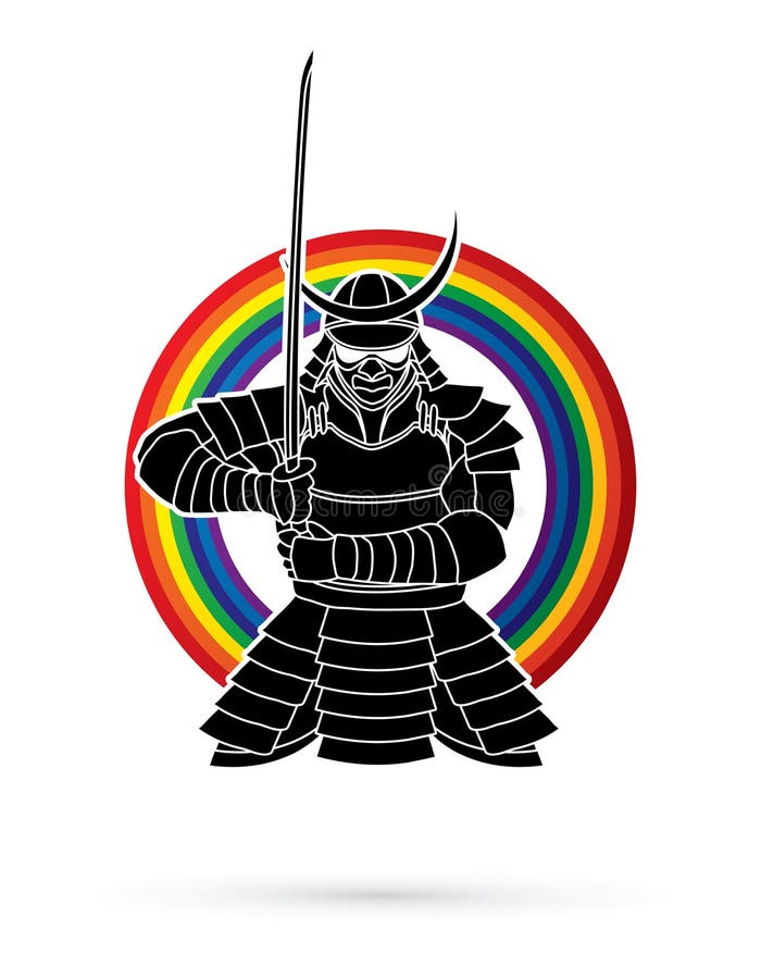 Samurai Standing with Sword and Flag Samurai Japanese Text Graphic ...