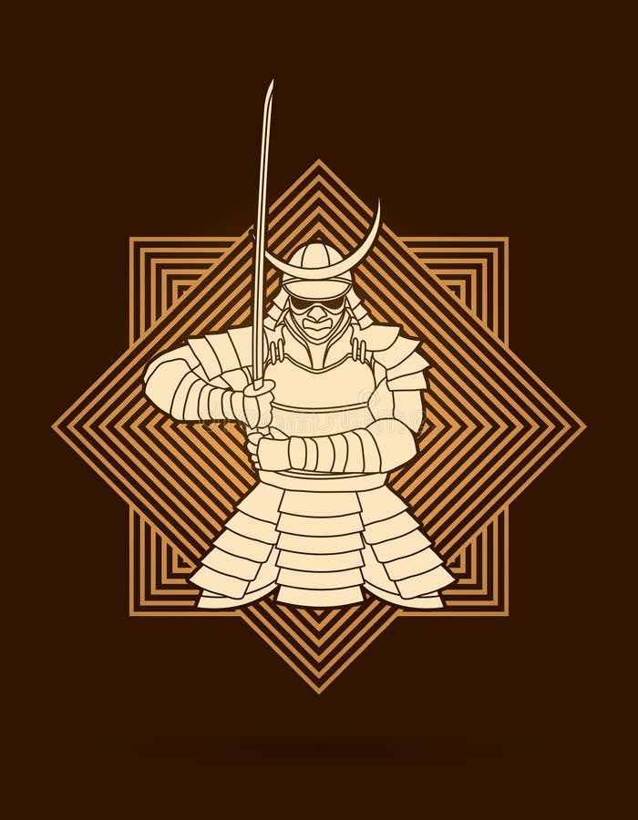 Samurai Standing Front View Ready To Fight Graphic Vector Stock Vector ...