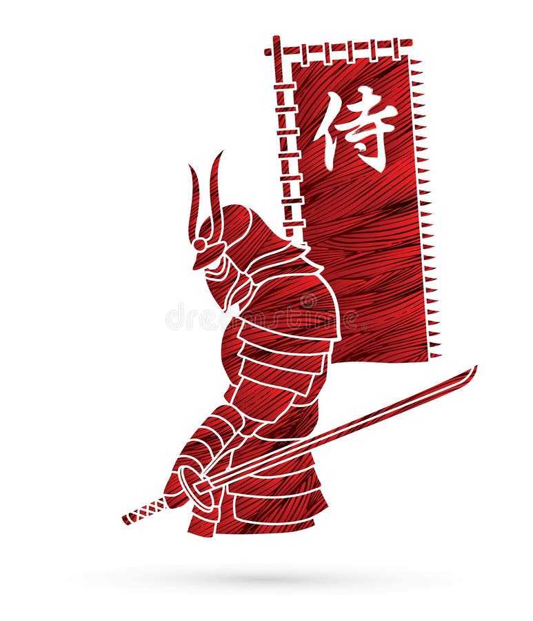 Samurai with flag graphic stock vector. Illustration of design - 82051893
