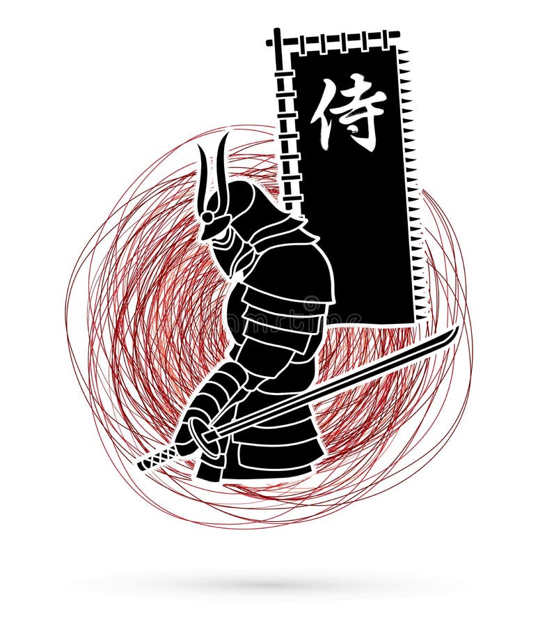 Samurai with flag graphic stock vector. Illustration of martial - 82046580