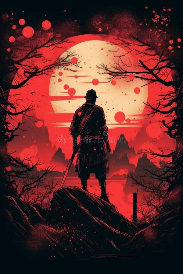 A Samurai and the Stunning Japanese Scenery Stock Illustration ...