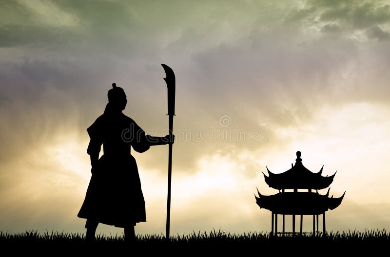 Samurai at Sunset in Landscape Stock Illustration - Illustration of ...