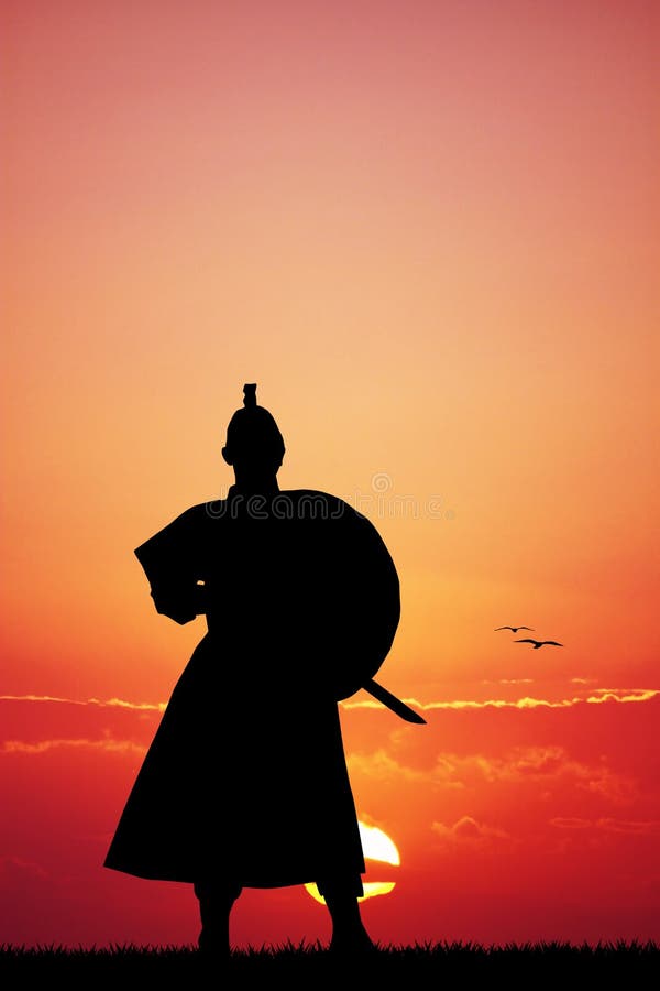 Samurai at sunset stock illustration. Illustration of arts - 45424132