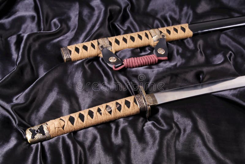 Samurai Sword Detail on Black Stock Image - Image of grip, fight: 4531395