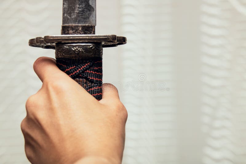 Samurai Sword in Hand Close Up Stock Image - Image of handsome, japan ...
