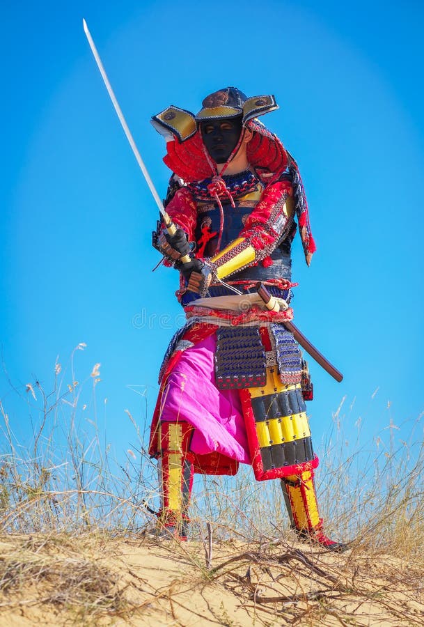 Samurai with Sword on the Sand. Stock Photo - Image of devil, japanese ...