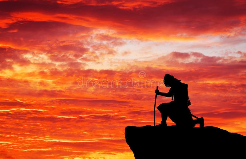 Samurai on Top of Mountain. Stock Image - Image of black, fighter: 58232749