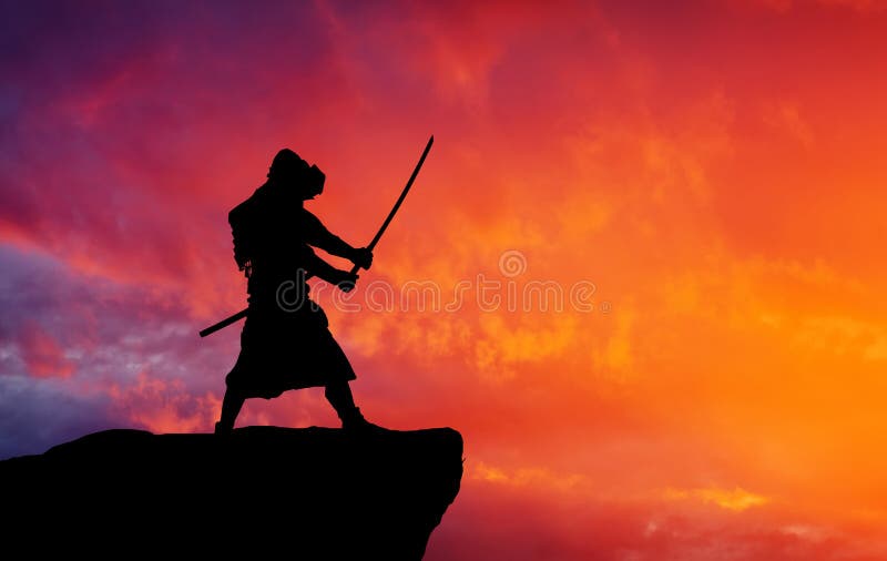 Samurai on Top of Mountain. Stock Photo - Image of gold, knight: 63363186