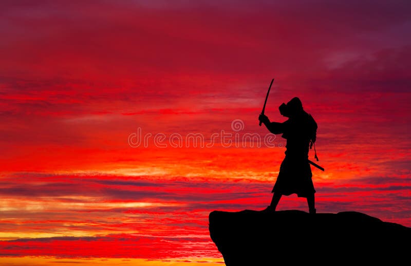 Samurai on Top of Mountain. Stock Photo - Image of mountain, exercise ...