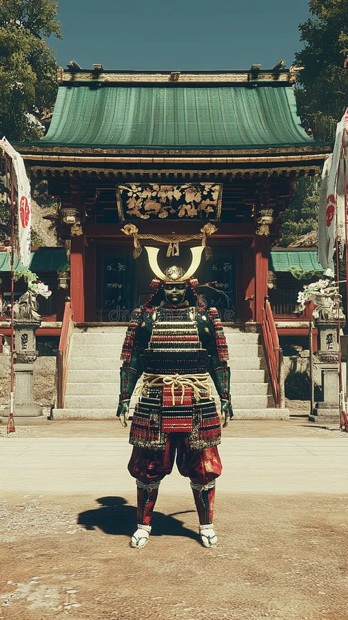 A Samurai in a Traditional Anime-style Setting Standing in Front of a ...