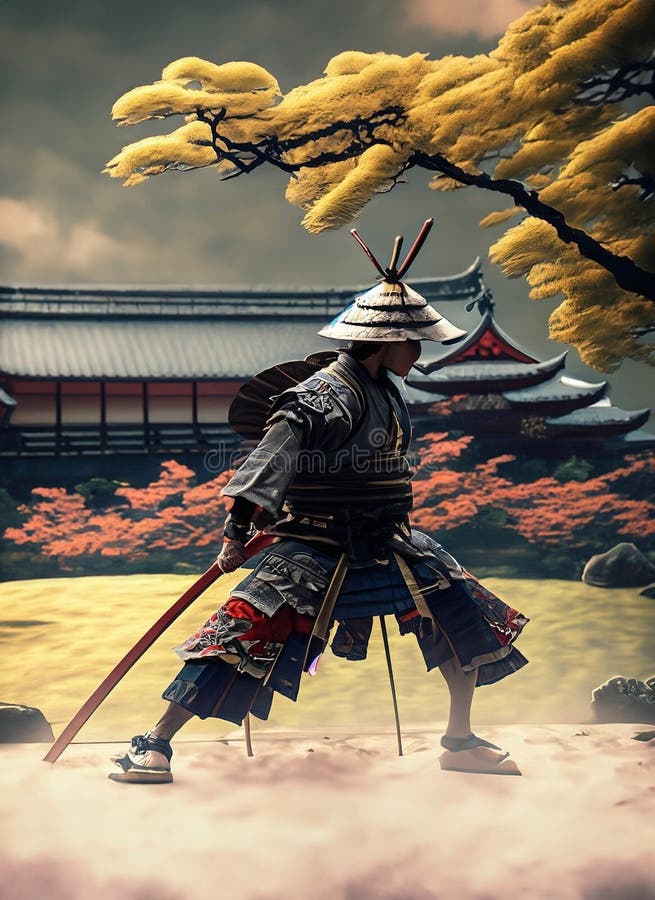 Samurai Train Martial Arts in a Monastery Stock Illustration ...