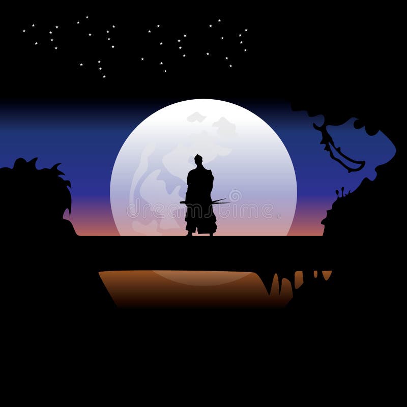 Samurai Training at Night on a Full Moon Stock Vector - Illustration of ...