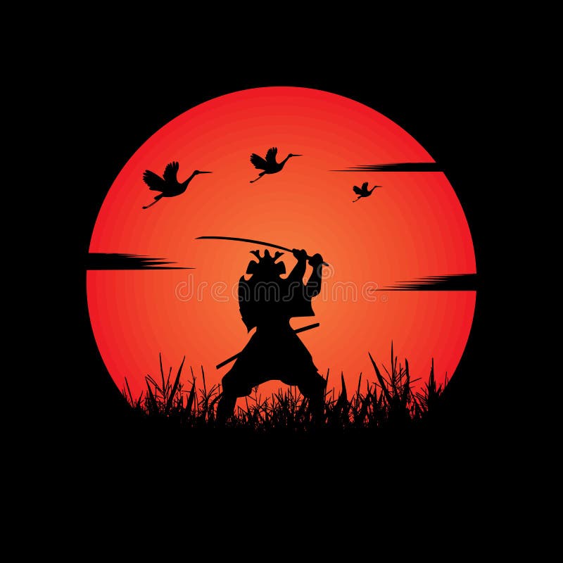 Samurai Training at Night on a Full Moon Stock Vector - Illustration of ...