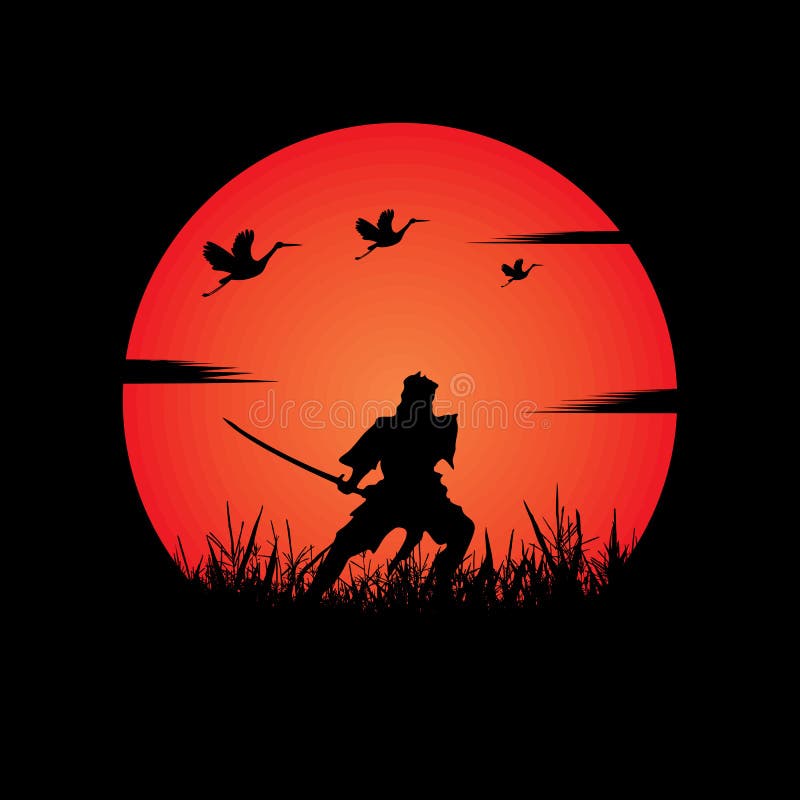 Samurai Training at Night on a Full Moon Stock Vector - Illustration of ...